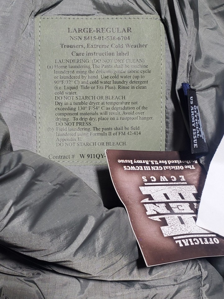 ECW Gen 3 Level 7 Light Super Warm Cold Weather GI Parka Jacket Pants ...