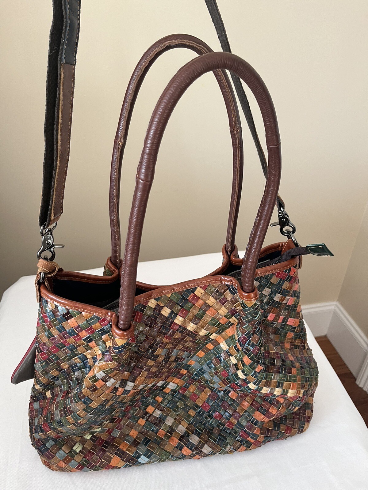 Large Multi Color Real Leather AMERI LEATHER Handbag. | eBay