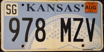 KANSAS KS 'State Seal' license plate 978 MZV Very nice condition 2022 ...