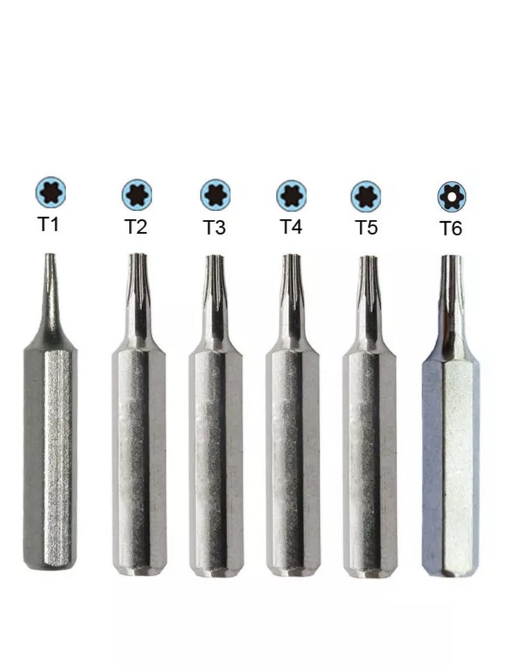 6X Torx screwdriver Bit Set T1, T2, T3, T4, T5, TR6 (T6 Security ...
