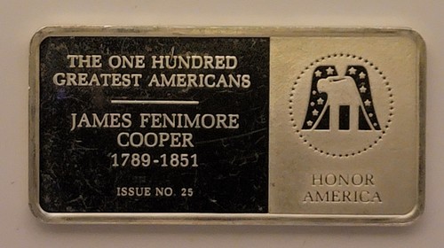 100 GREATEST AMERICANS -JAMES F. COOPER-925 SILVER 1 OZ OUNCE ART ROUND ...