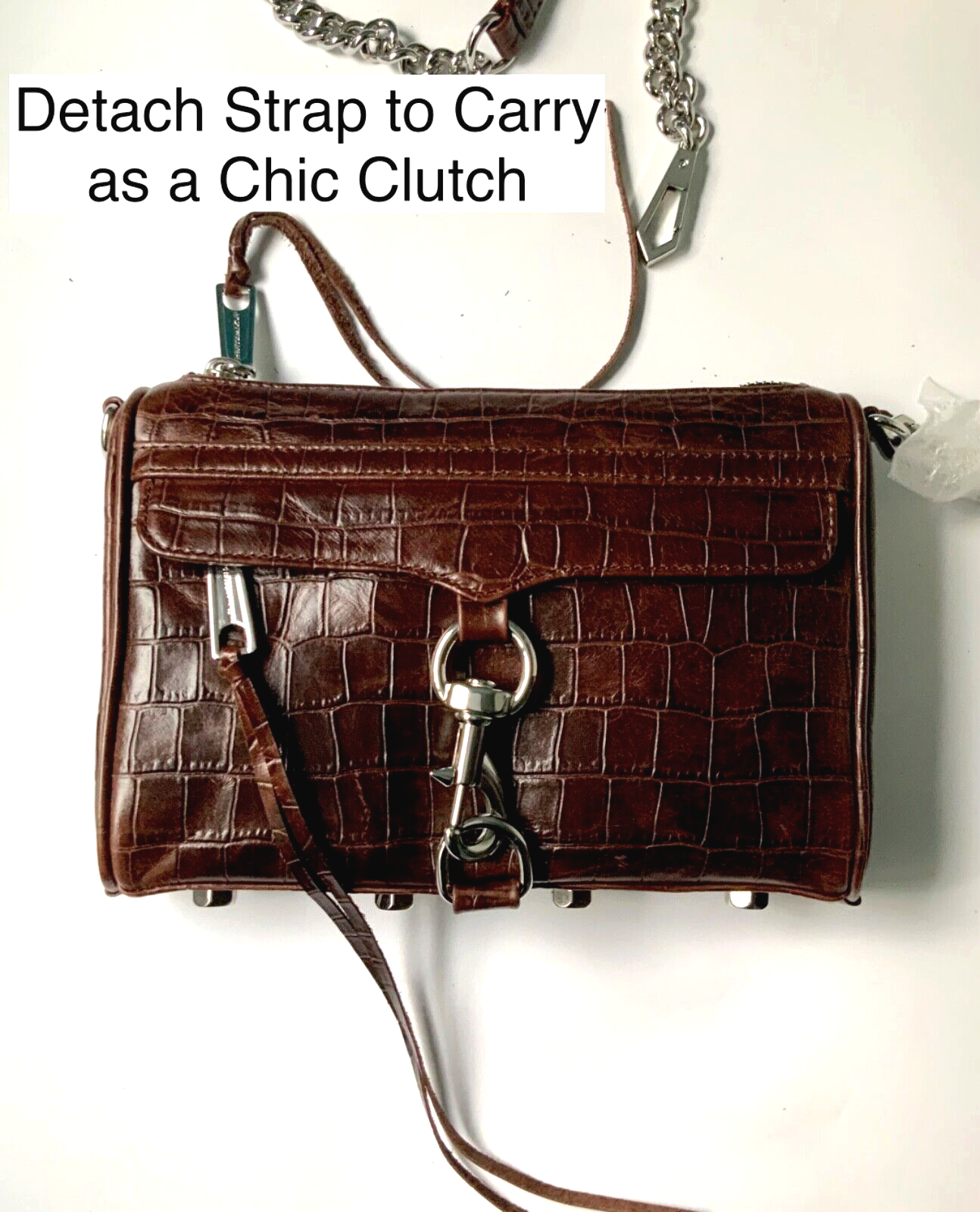 Rebecca Minkoff Mini MAC CROC Embossed Leather Clutch/ Crossbody ...