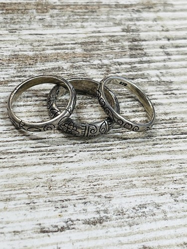 3 PIECE BRIGHTON STERLING SILVER 925 FLORAL SCROLL ETCHED BAND RINGS SZ ...