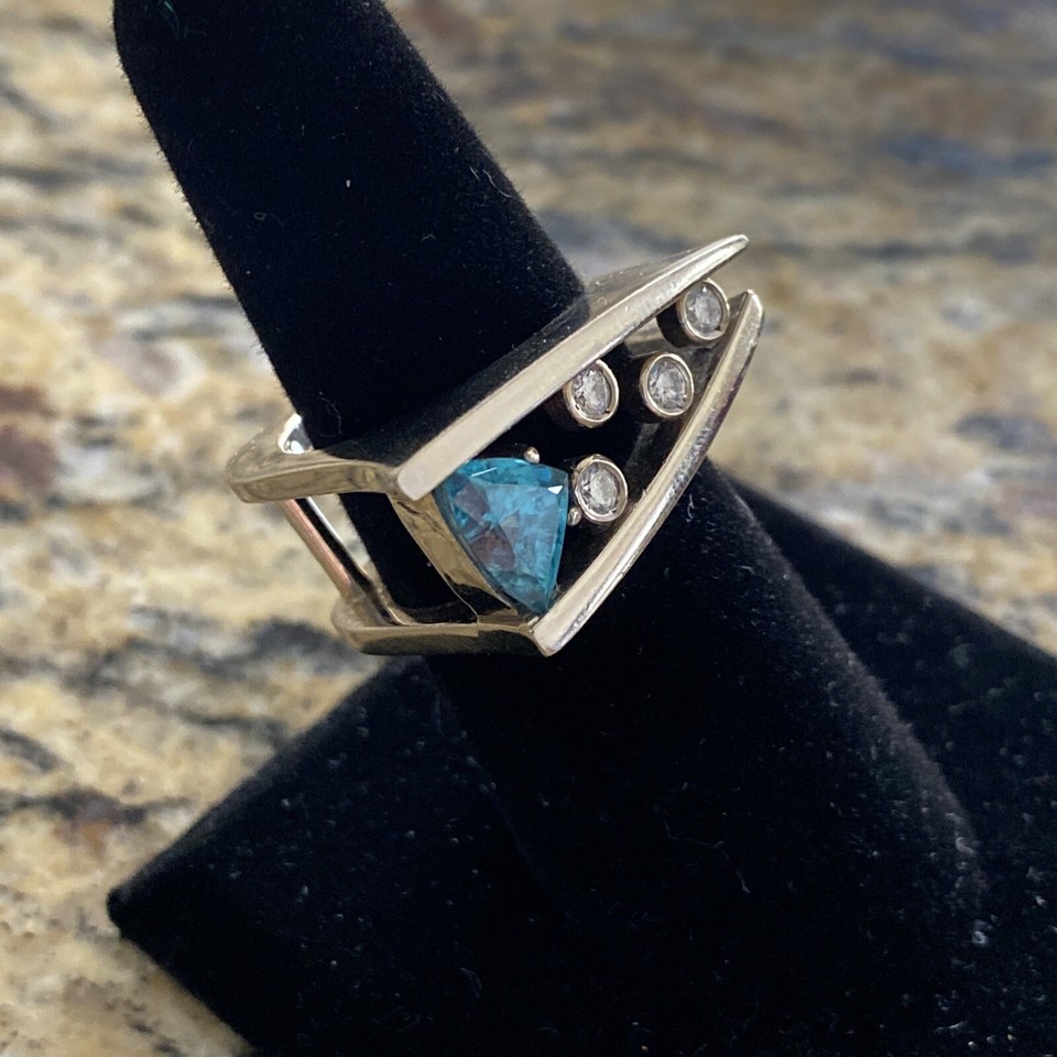 14k Designer Harry Roa Diamonds Blue Stone Modern Ring One Of A Kind | eBay
