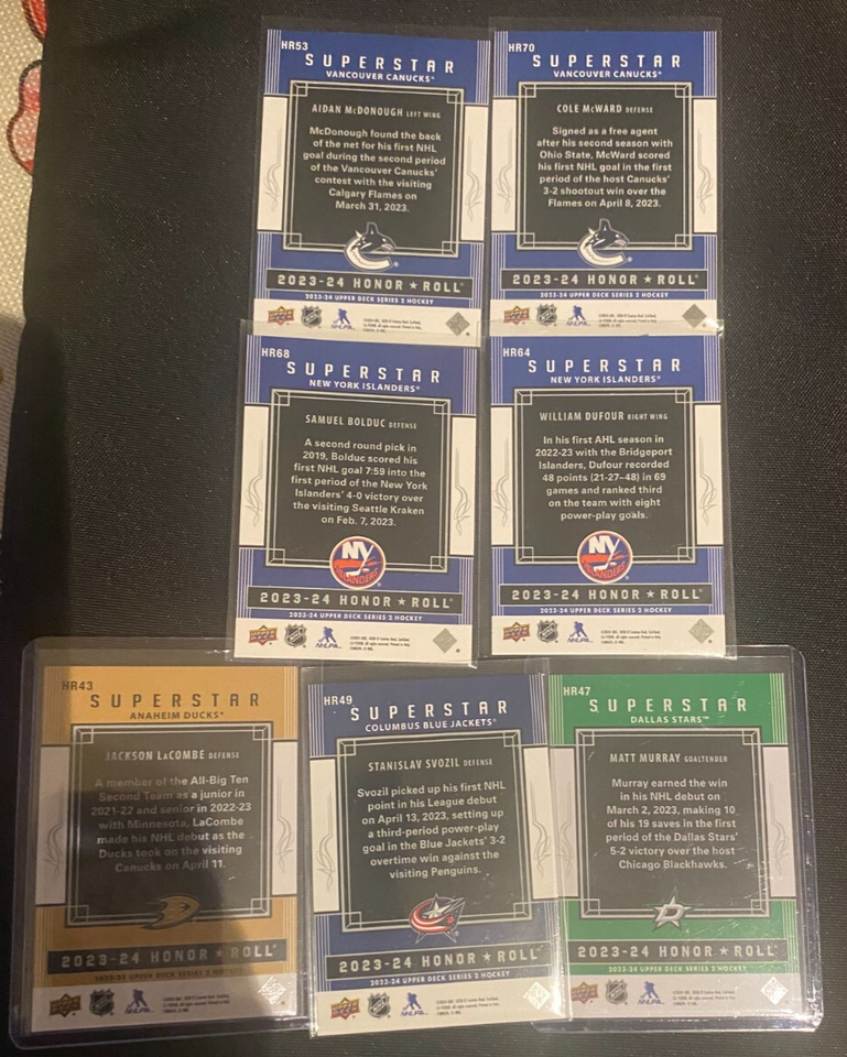 2023-24 UD series 2 Superstar Honor Roll, Cole McWard, Aidan McDonough ...