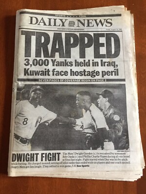 NEW YORK DAILY NEWS 8/10/90 - TRAPPED - IRAQ/KUWAIT - METS BY KO ...