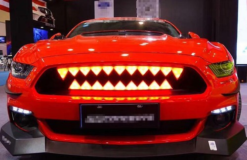 Black Front Center Mesh Grille Grill LED Red Tooth For Ford Mustang ...