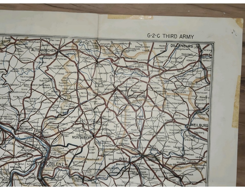 ORIGINAL 1919 WWI U.S. Army Military Map Rhineland Germany Third Army ...