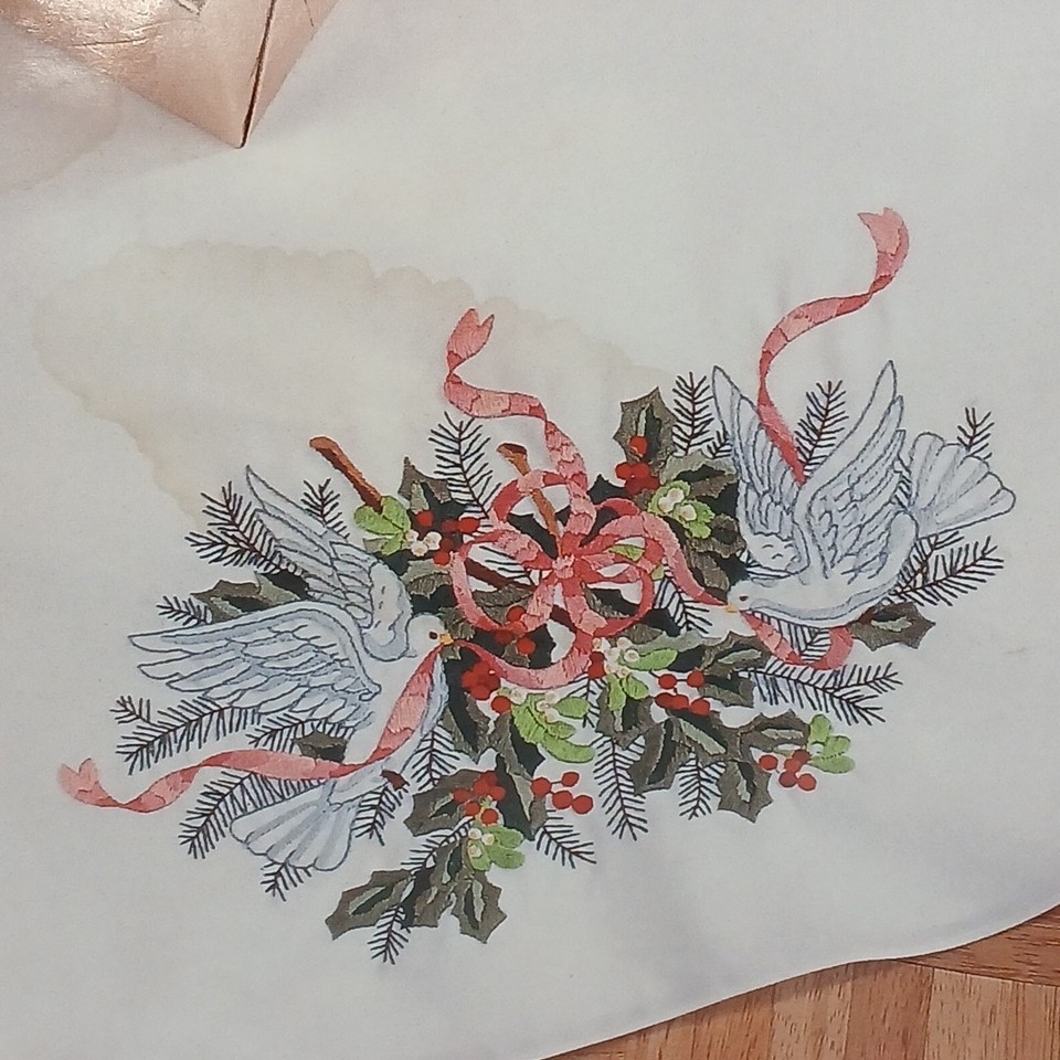 Bucilla Doves and Holly 44" Stamped Christmas Tree Skirt Cross Stitch ...