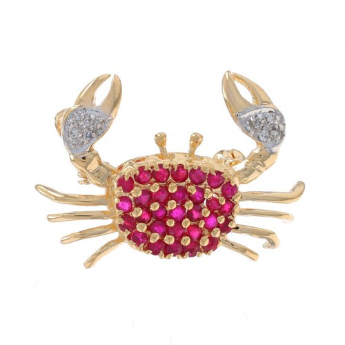 Yellow Gold Ruby Diamond Crab Brooch/Pendant 14k Rd 1.20ctw Ocean Life ...