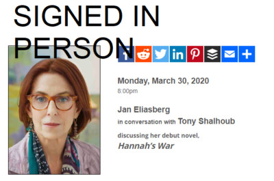 SIGNED Hannah's War by Jan Eliasberg, autographed, World War II, new ...