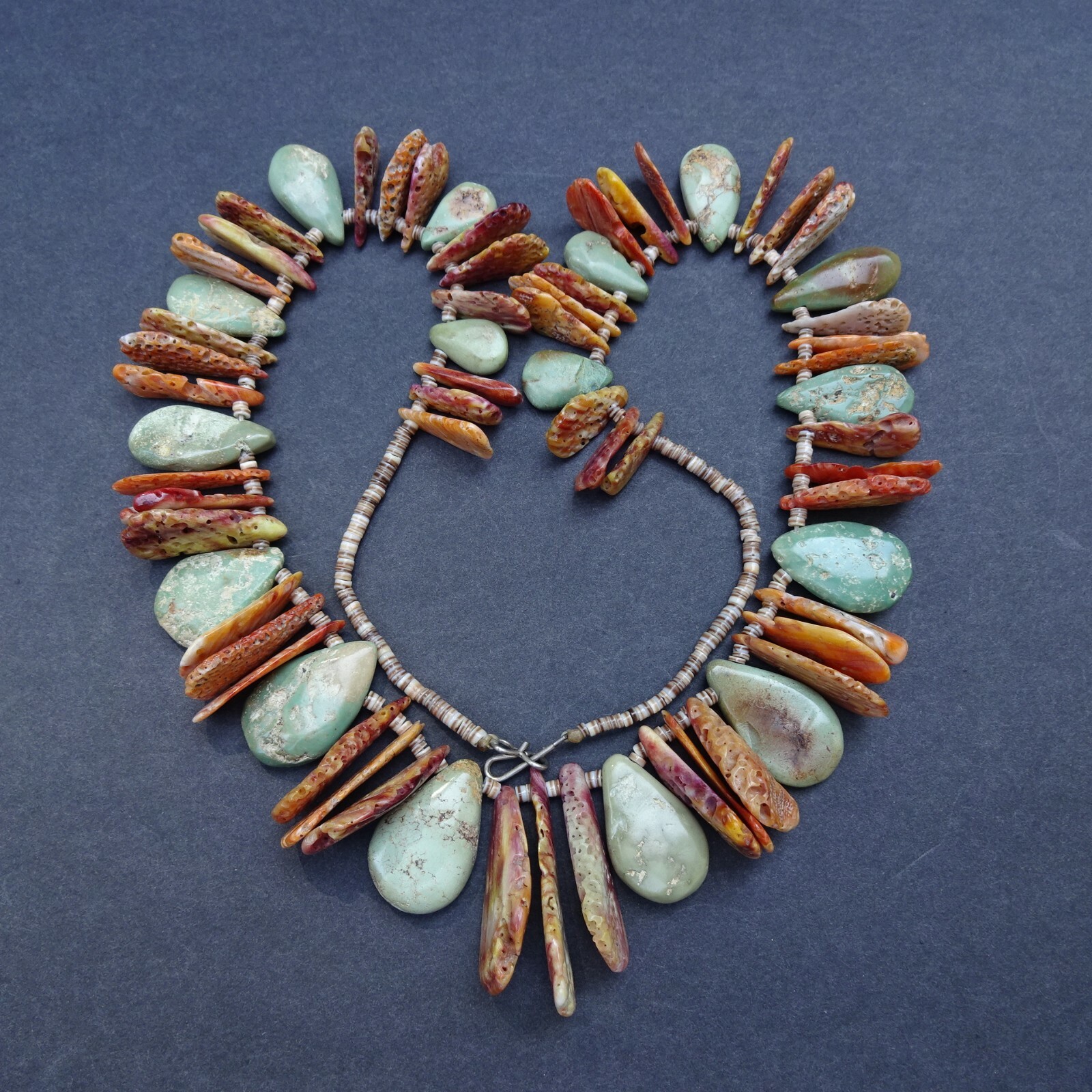 Vintage SPINY OYSTER SHELL and GREEN TURQUOISE Shell Heishi NECKLACE | eBay