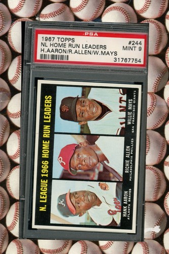 1967 TOPPS #244 NL HOME RUN LEADERS AARON, ALLEN, MAYS PSA 9 (READ ...