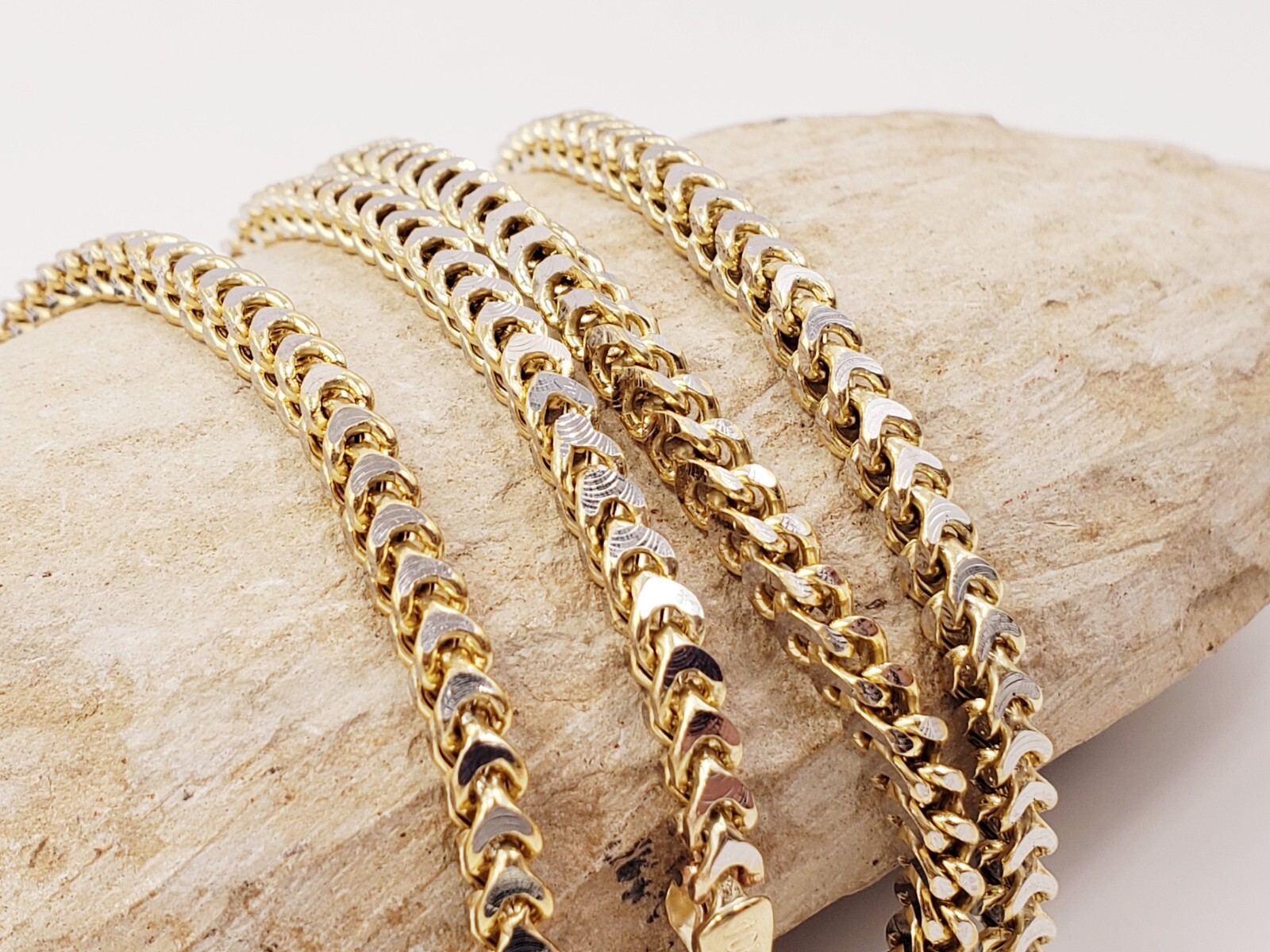 10KT Yellow Gold* Hollow Franco 2 tone Chain 22.02 inches Long x 3.50 ...