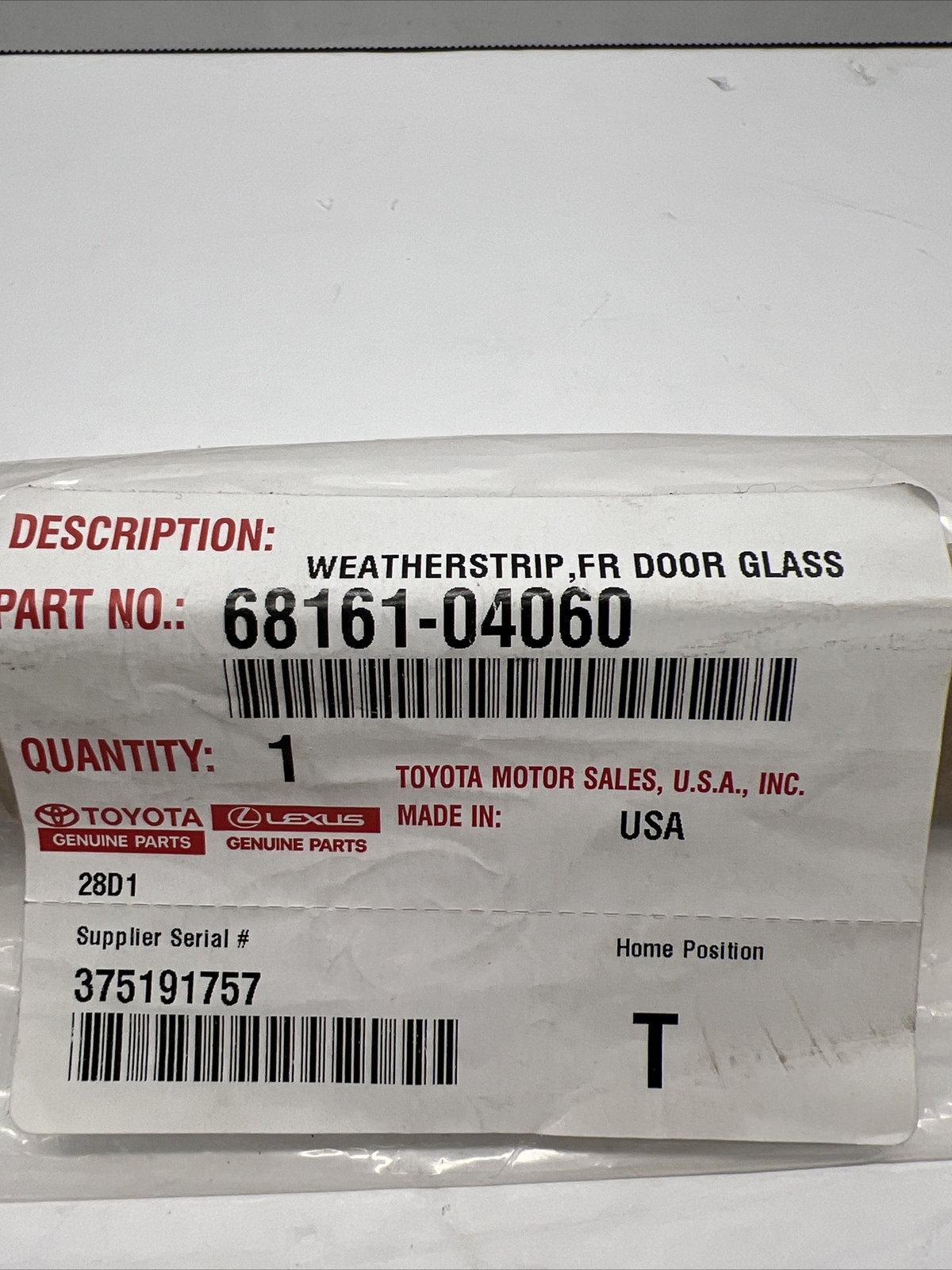 Genuine Toyota Front Door Weatherstrip Belt Seal OE 6816104060 for sale ...