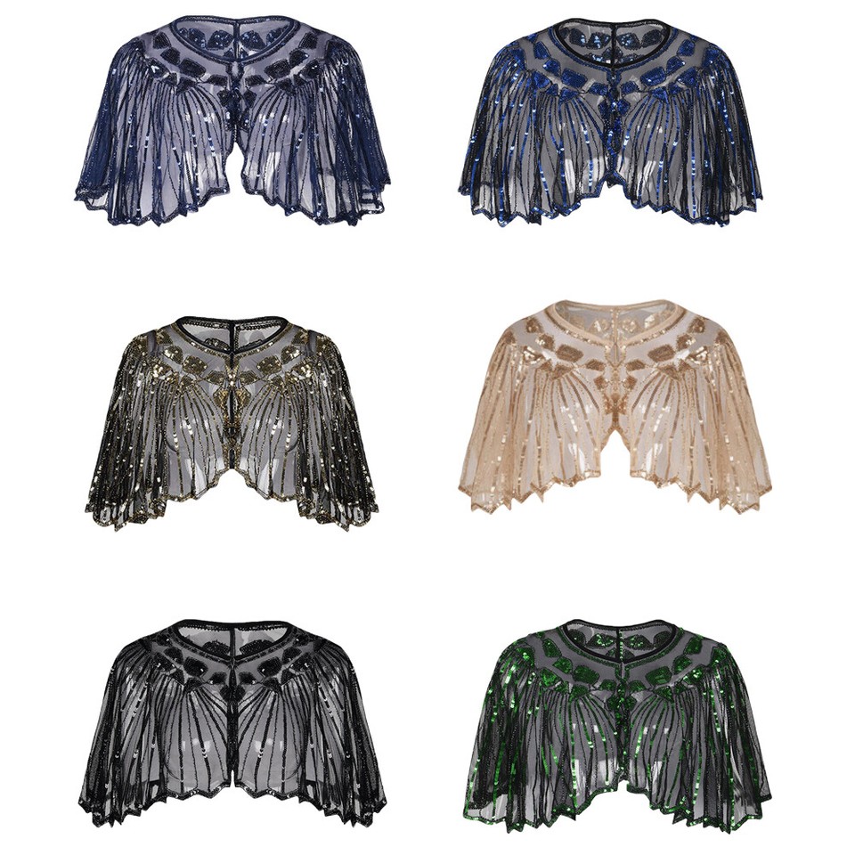 Vintage 1920S Flapper Cover Up Sequins Shawl Wrap Women Evening Cape ...
