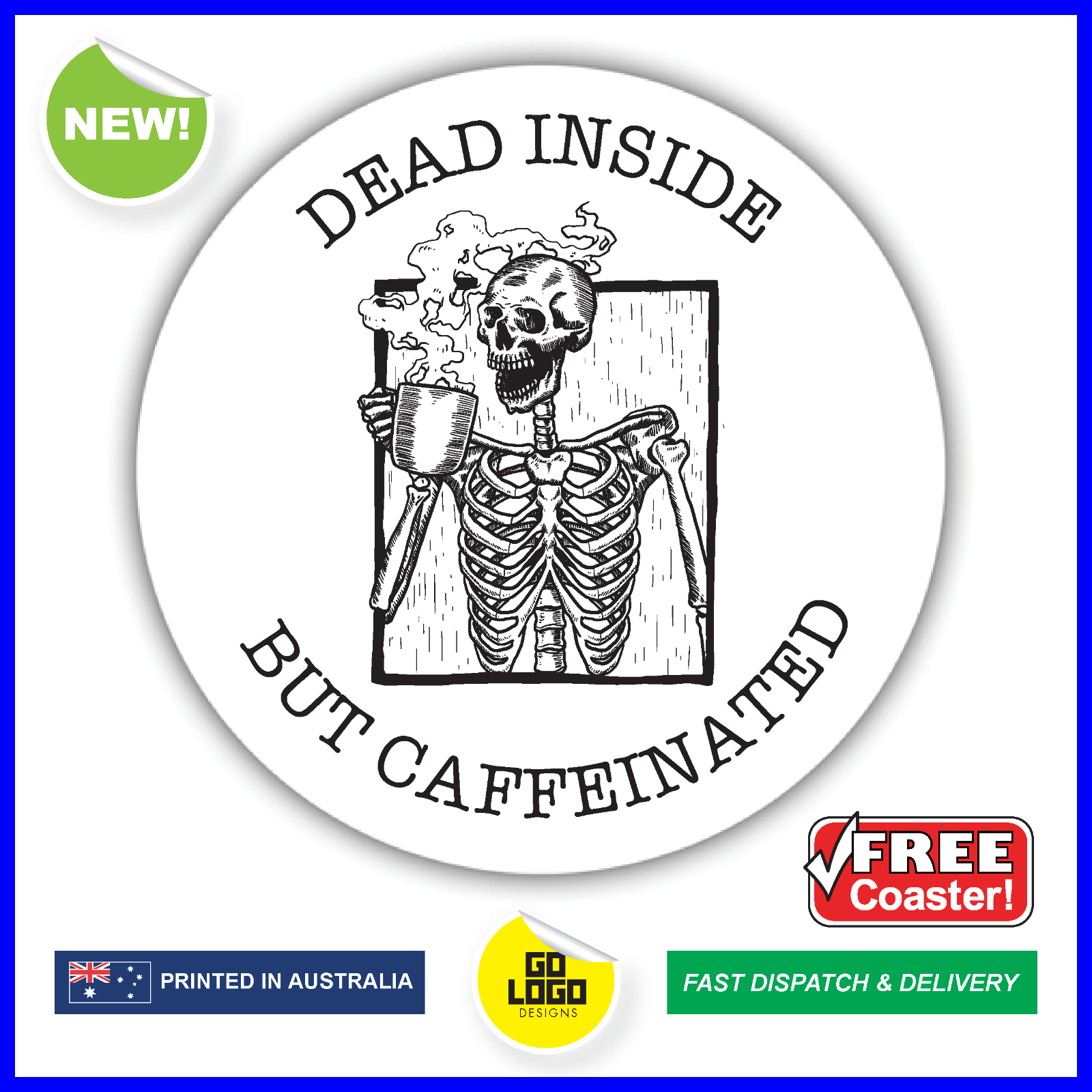 Funny Coffee Mug DEAD INSIDE But Caffeinated Death Decaf Skull Tea Cup ...