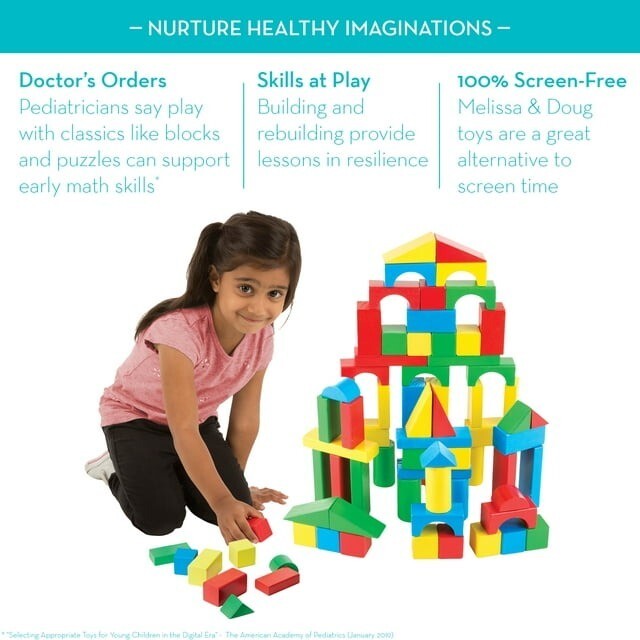 Melissa & Doug Wooden Building Blocks Set - 100 Blocks in 4 Colors and ...