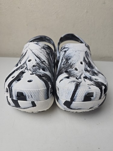 CROCS Iconic Comfort Clogs Womens 11 Black & White Marble Strap ...