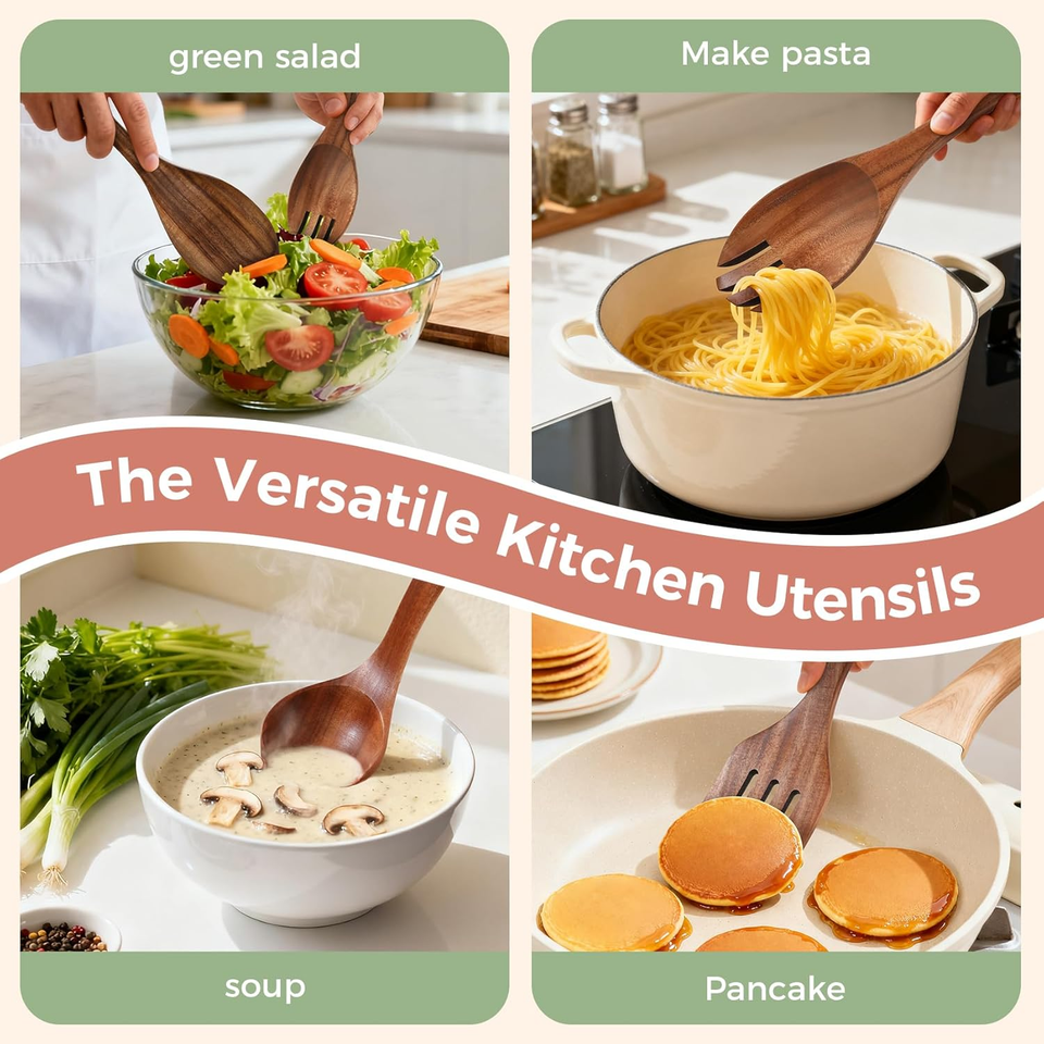 Wooden Spoons Cooking 7 Pcs Wooden Kitchen Utensils Set Smooth Natural ...