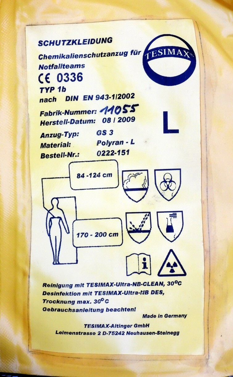 VGC TESIMAX GS3 POLYRAN-L SOLAS APPRVD CHEMICAL PROTECTIVE SAFETY SUIT ...