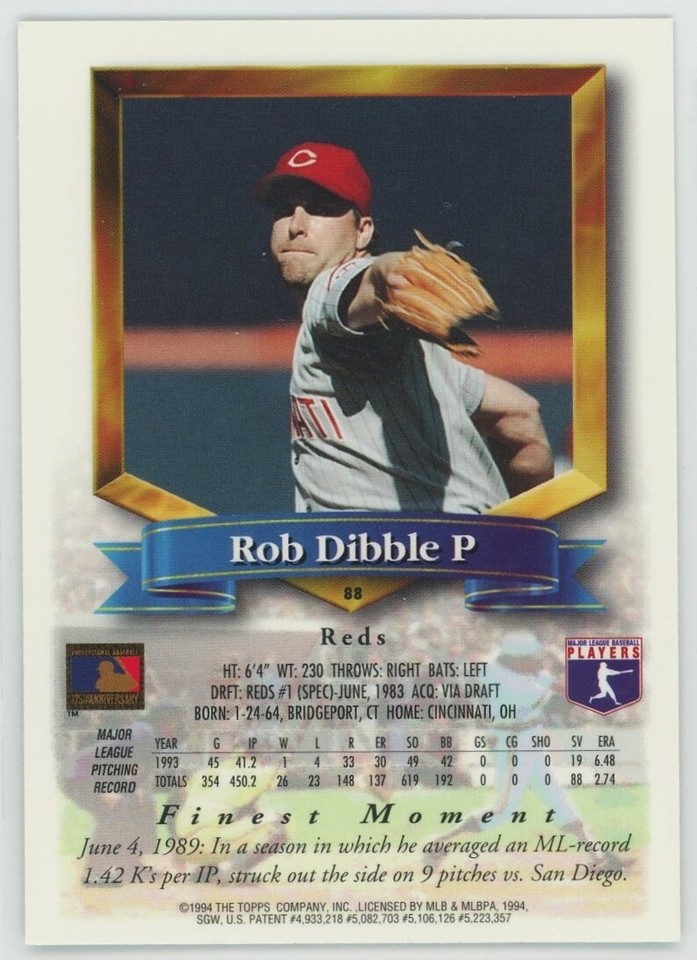 1994 Topps Finest Rob Dibble Cincinnati Reds #88 | eBay