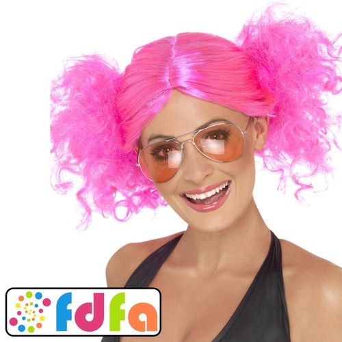 Smiffys 1980s 80's Pink Bunches Skater Curly Wig Adults Ladies Fancy ...