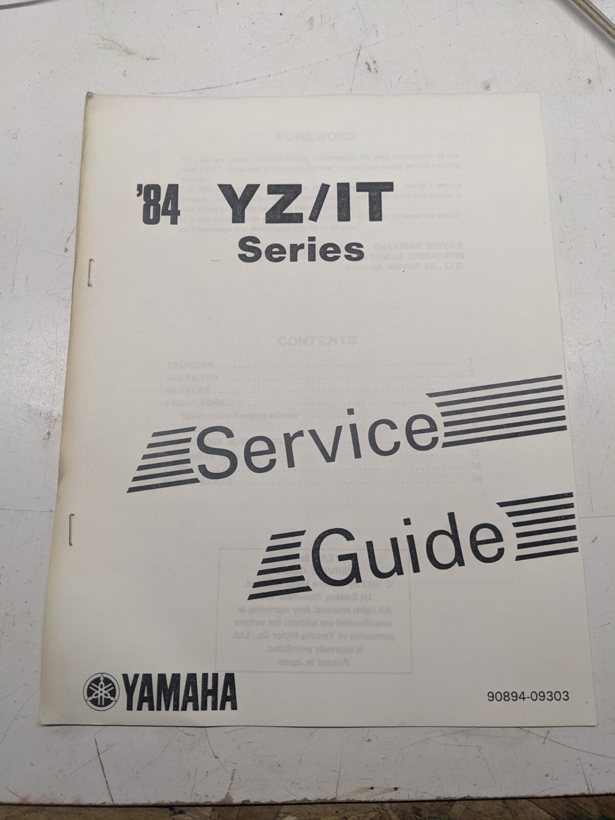 YAMAHA SERVICE GUIDE DEALER BOOK YZ IT SERIES 90894-09303 1984 ...