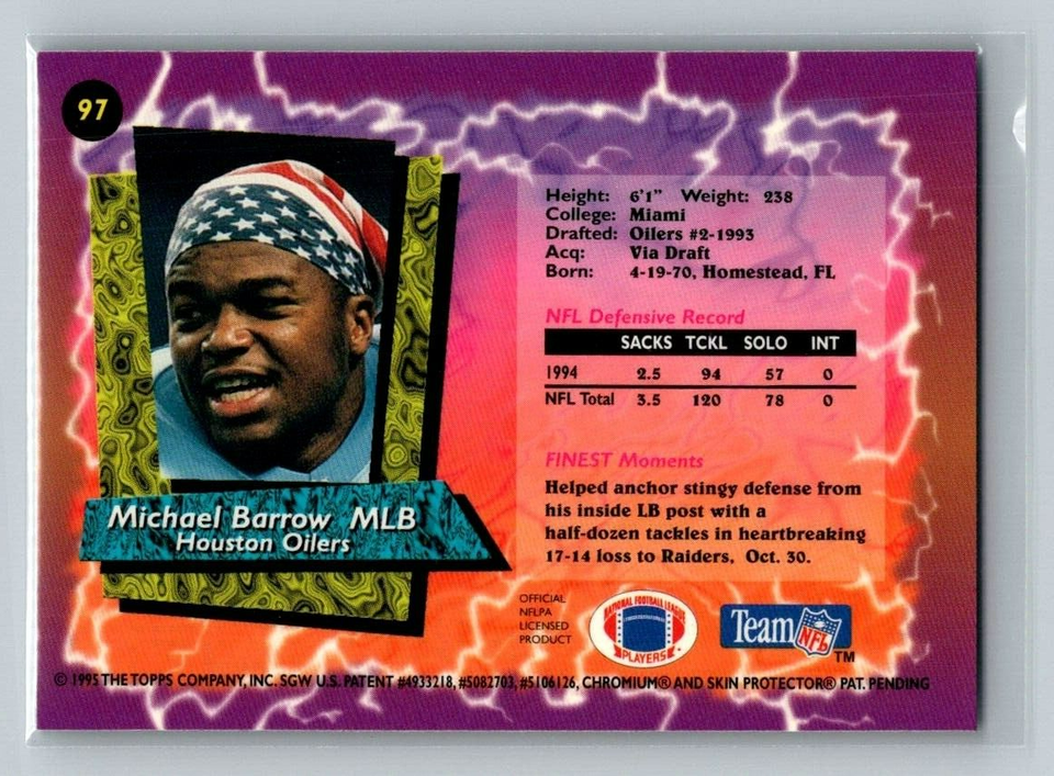 1995 NFL Topps Finest Michael Barrow #97 Houston Oilers 95-TF-FBC | eBay