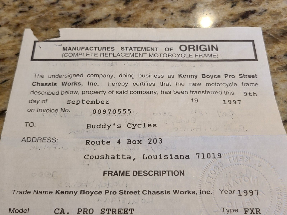 Harley Kenny Boyce Pro Street Chassis Works FXR Main Frame Chassis | eBay