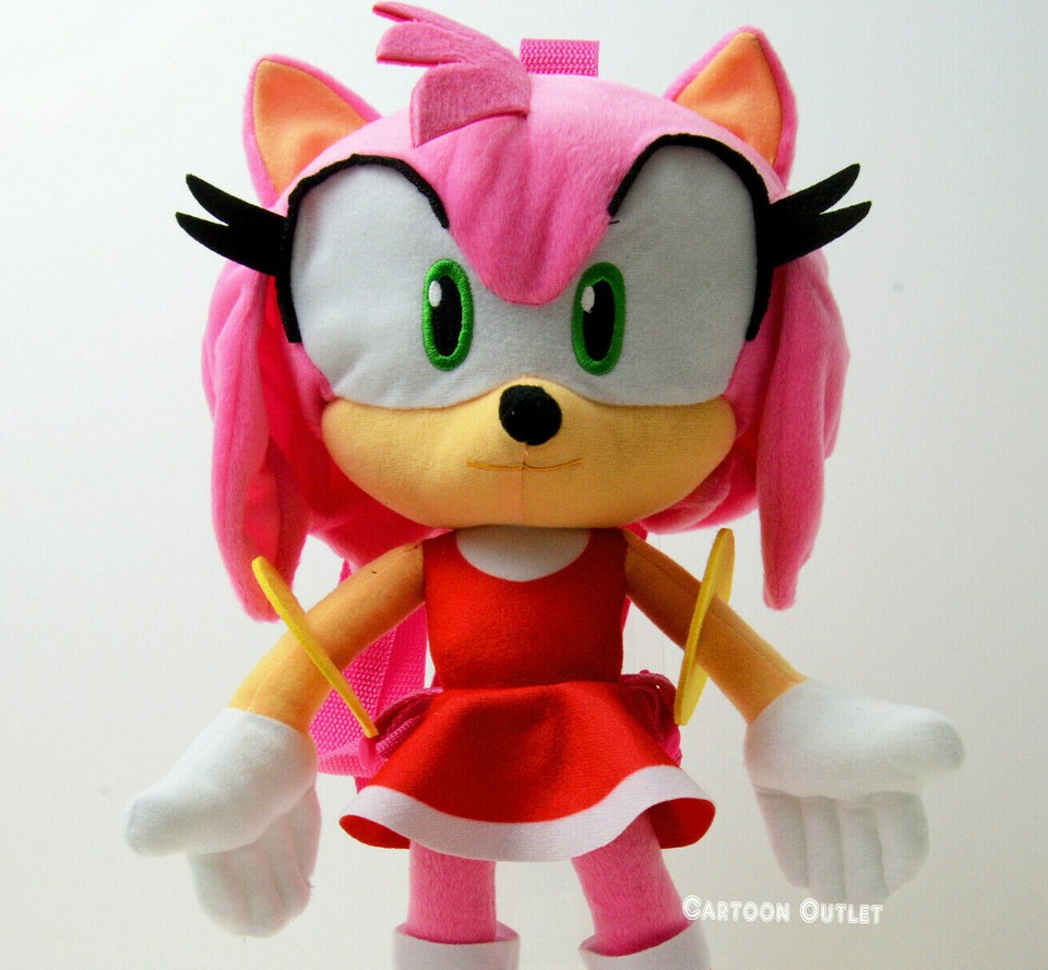 Sonic The Hedgehog Authentic Amy Rose in Red Dress Plush Doll Backpack ...