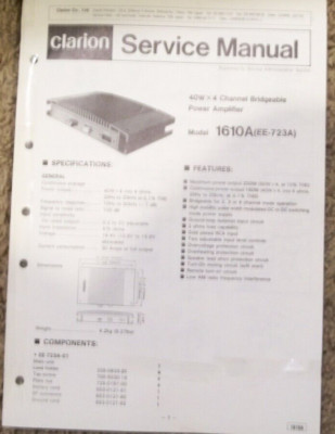 Clarion Auto Products Service Manual - EE-723A Model 1610 Amplifier | eBay