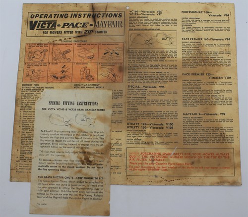 Victa Mower Operating Instructions Vintage Pace Mayfair ZIP Starter ...