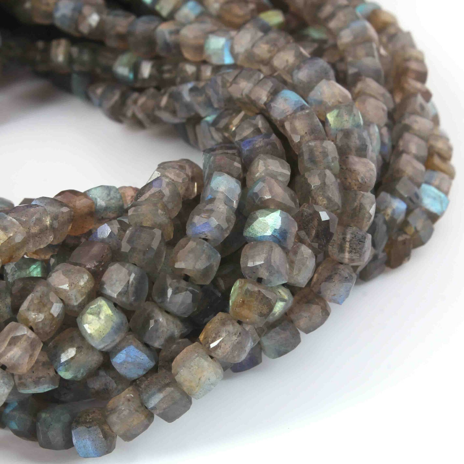 1 Strand Labradorite Faceted Cube Briolettes - Box shape Beads 3mm-5mm ...