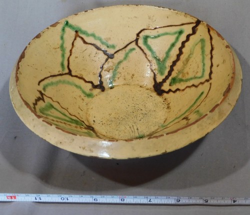 Rare antique bowl redware green slip decorations 18th 19th c ...
