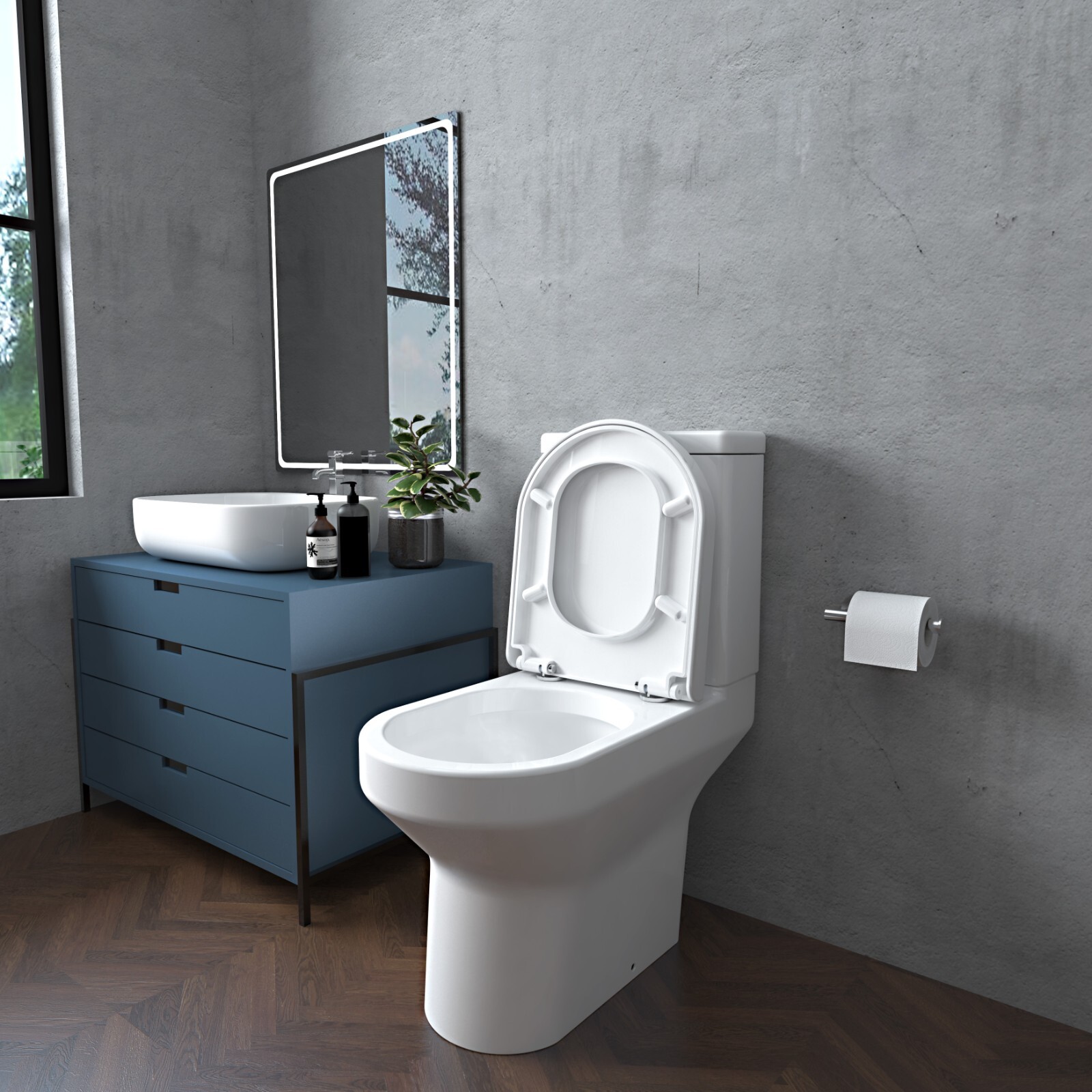 Bathroom Modern Close Coupled Toilet Soft Close Seat Dual Flush Cistern ...