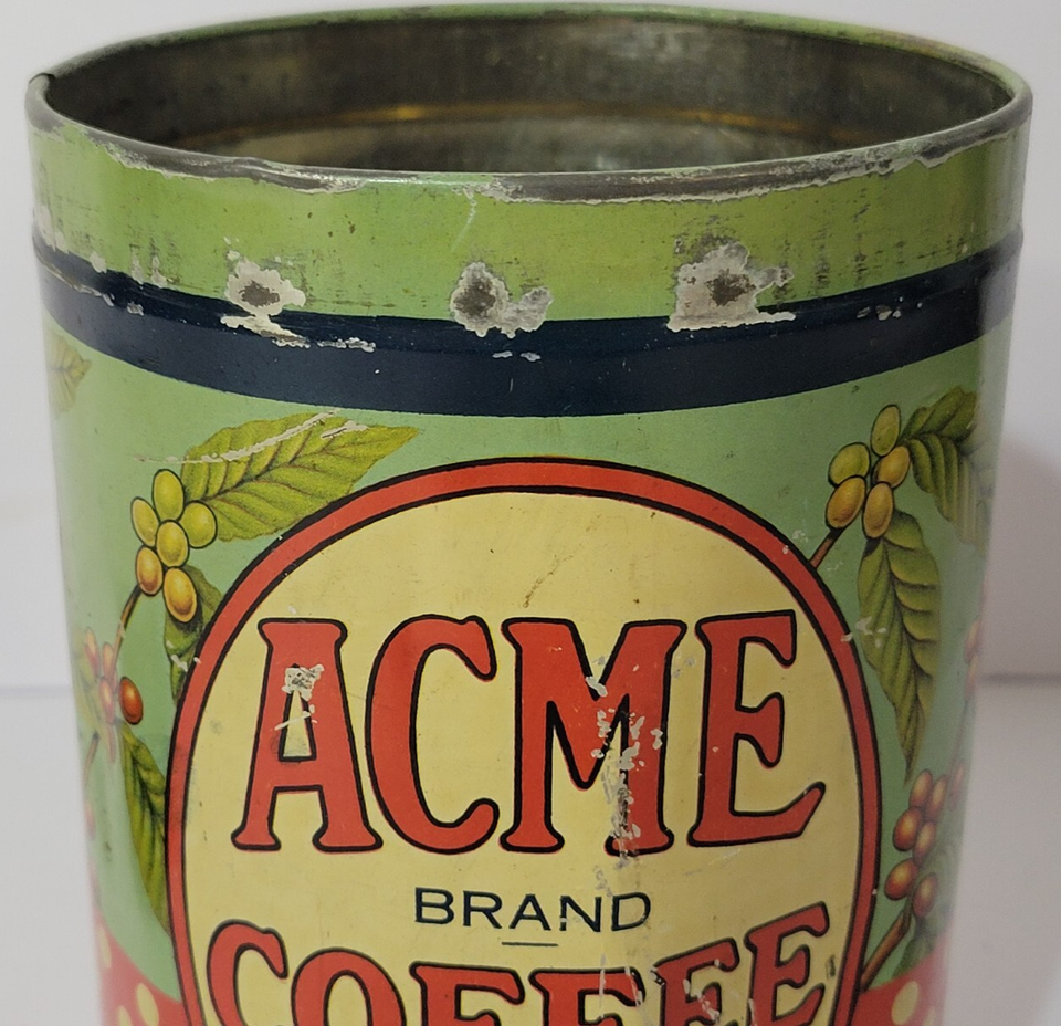 VTG Acme Brand Coffee Can Tin American Stores Steel Cut w/ Lid 1 Lb ...