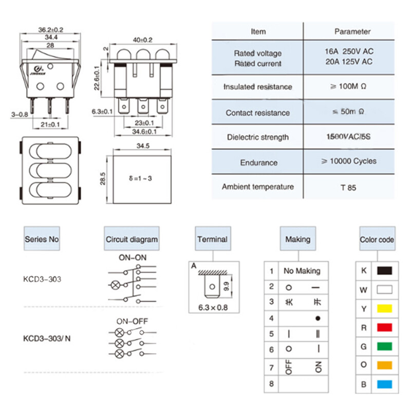 1Pc Rocker Switch KCD3 Red Ligh 3 Way Black Switch 9 Pin 2 Position ON ...