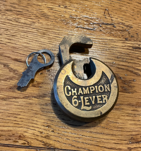 Vintage Antique Champion 6-Lever Miller Lock co. Padlock Lock with ...