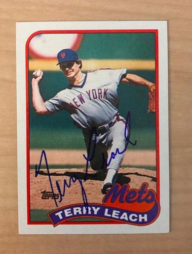 TERRY LEACH NEW YORK METS SIGNED AUTOGRAPHED 1989 TOPPS CARD #207 W/COA ...