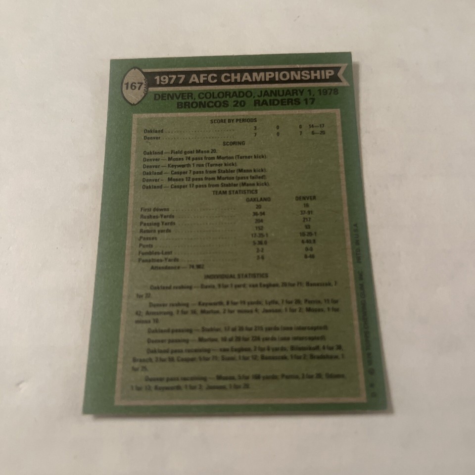 1978 Topps AFC Championship Game 167 Ex Free Shipping | eBay