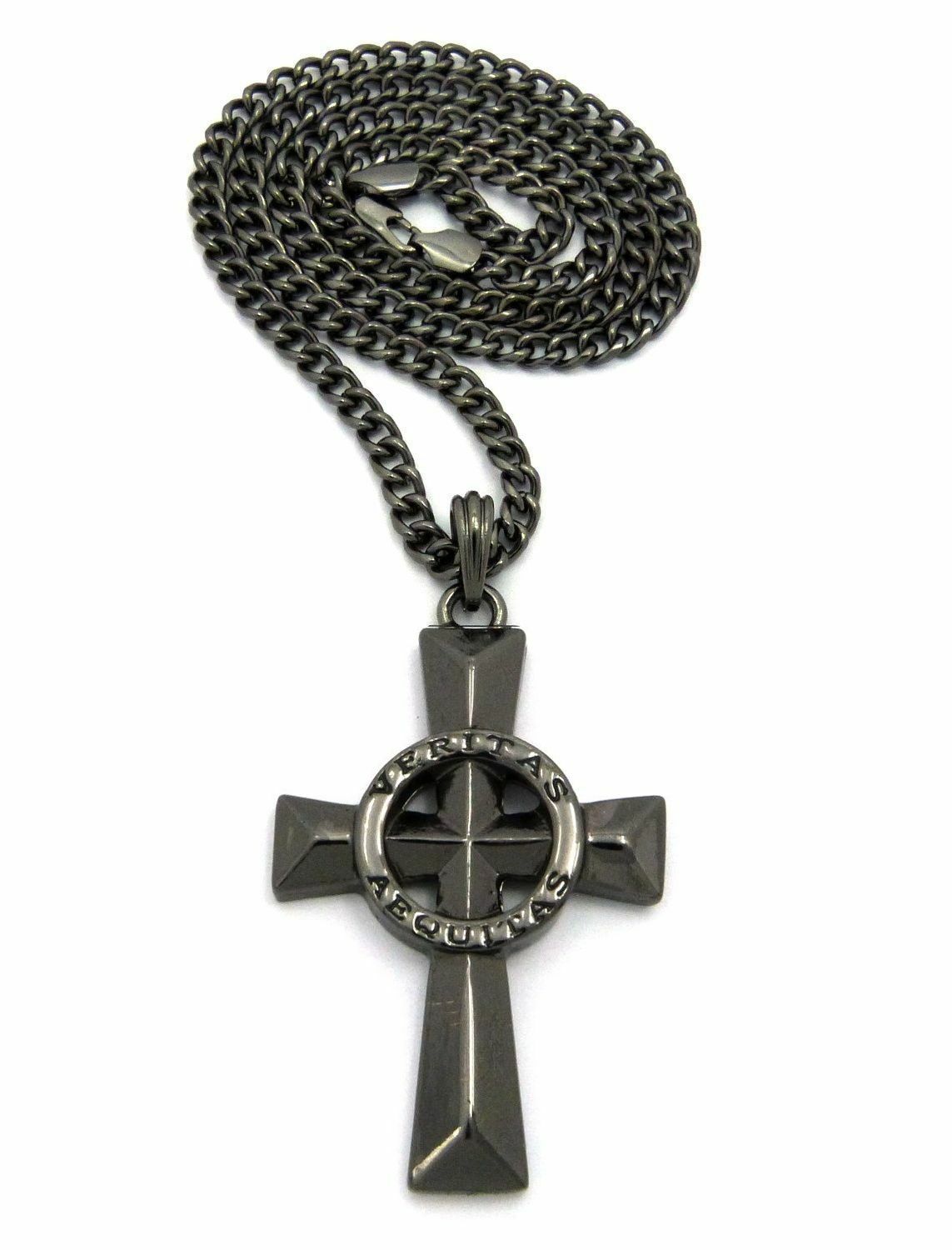 MENS VERITAS AEQUITAS CROSS BOONDOCK SAINTS PENDANT CHARM CUBAN CHAIN ...