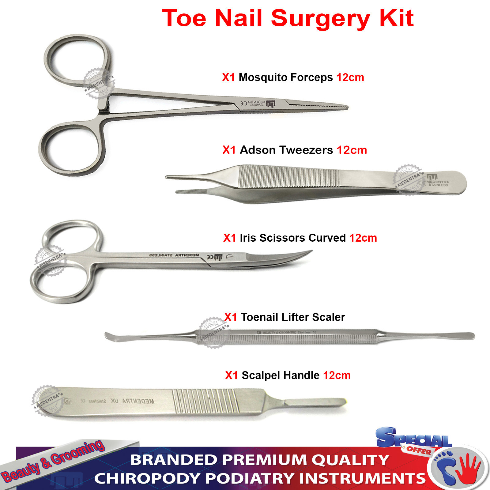 INGROWN Toenail Surgery Instruments Kit Nail Removal Forceps Tweezers ...