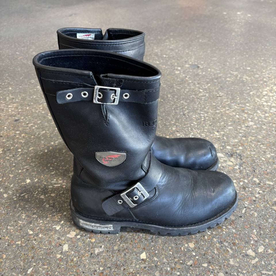 Red Wing Boots #988 Engineer Black Leather Steel Toe Motorcycle Boots ...