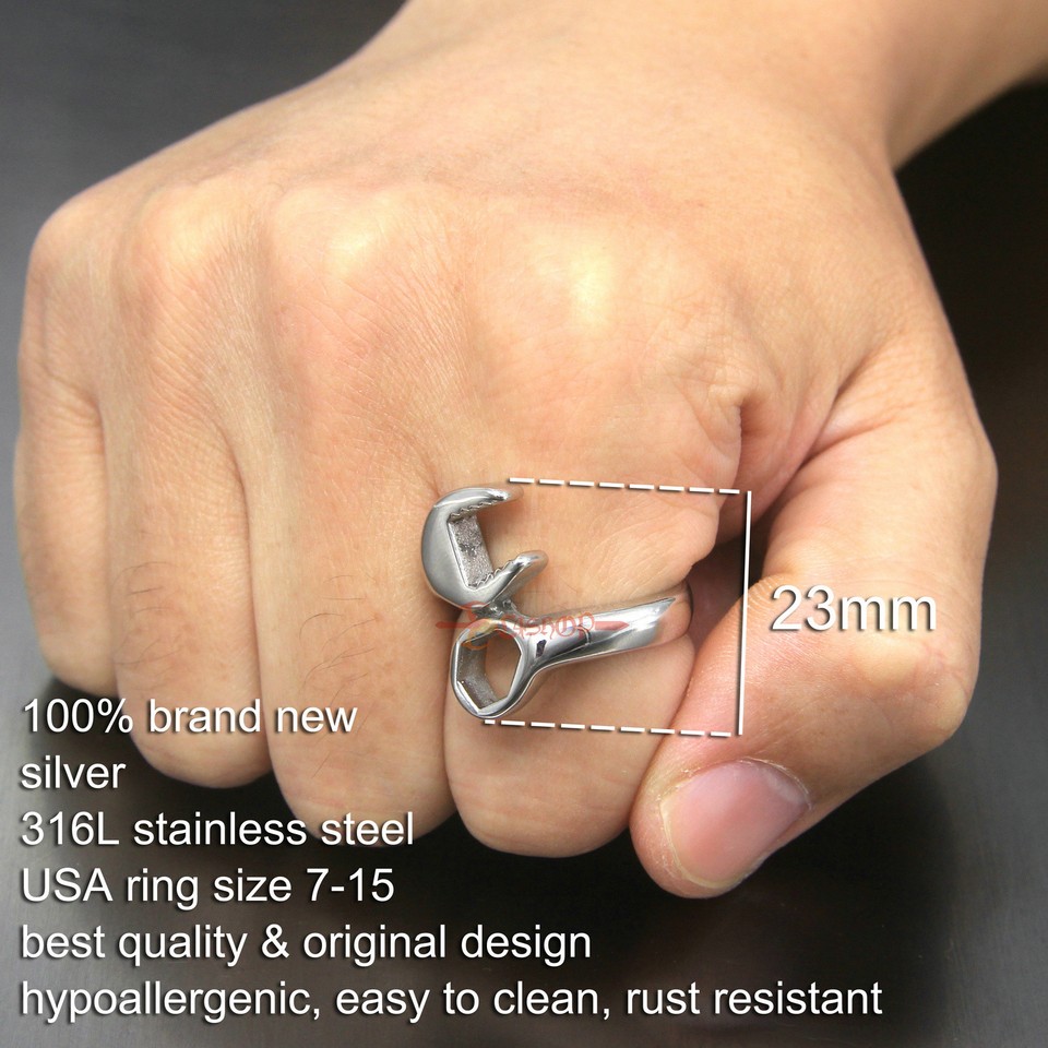 Men's Women's 316L Stainless Steel Wrench Ring Mechanic Spanner Tool ...
