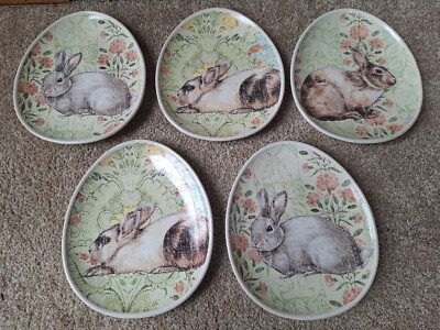 Pottery Barn Easter Rabbit Bunny Egg Shaped Plate Set Of 5 | eBay