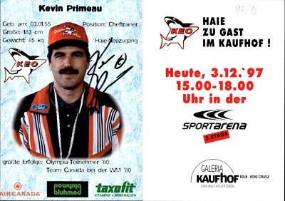 KEVIN PRIMEAU Autogramm AK Autogrammkarte Eishockey Kölner Haie Kaufhof ...