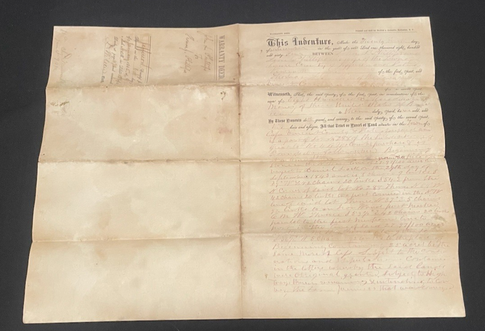 Vintage Warranty Deed dated 1865, Jefferson Cty NY, w/ Blue .50 ...