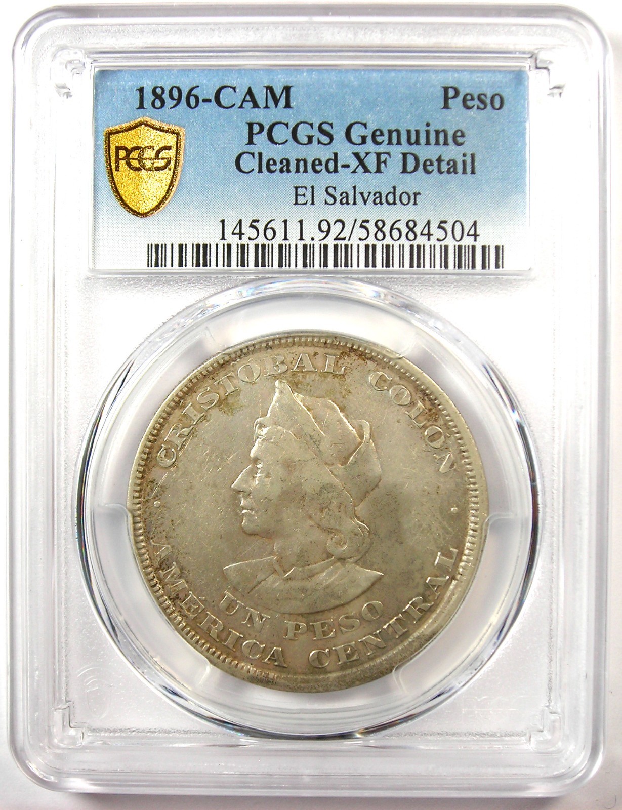 1896 El Salvador Columbus Peso Coin - Certified PCGS XF Details (EF ...
