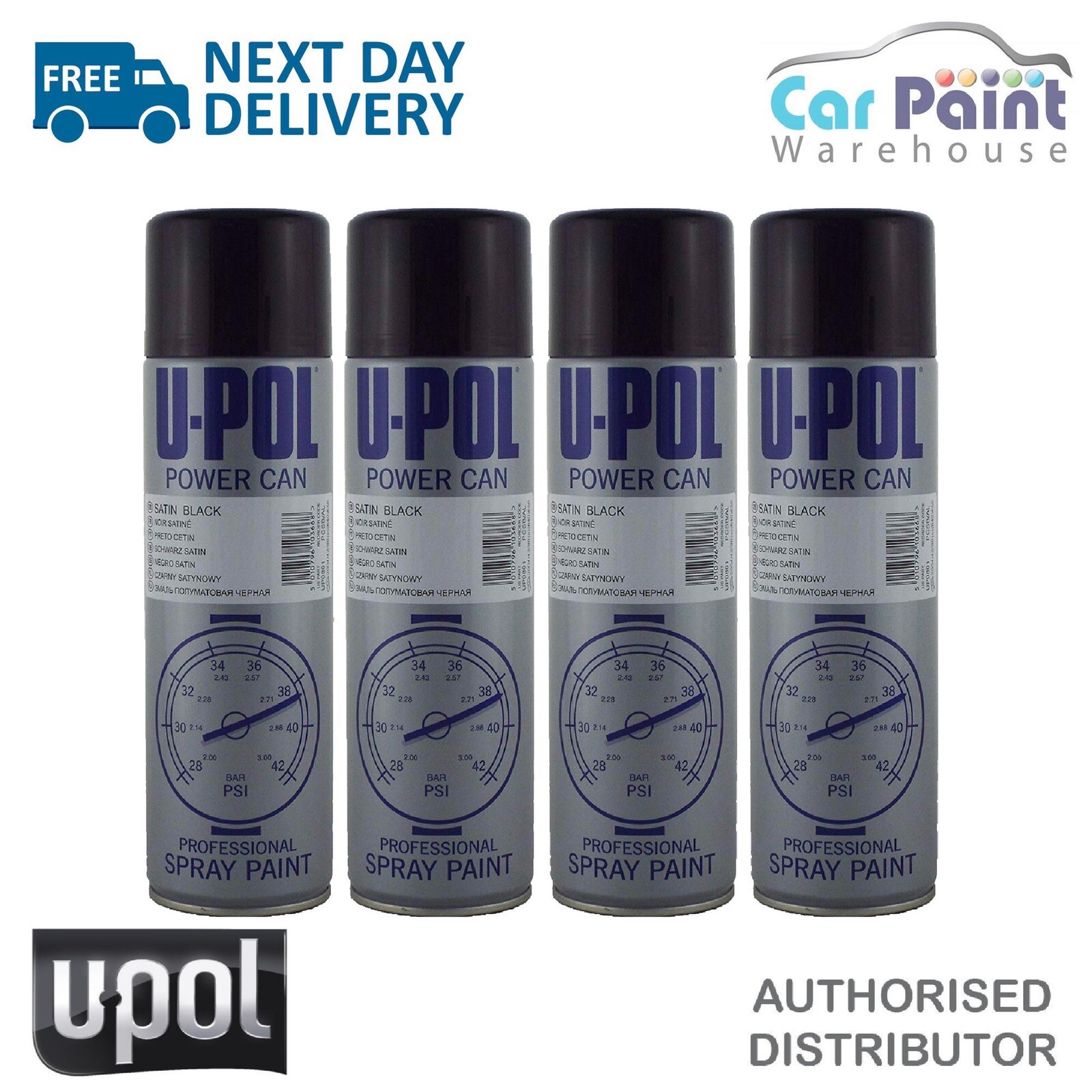 4 x U-POL Power Can Satin Black 500ml Aerosol Spray Cans UPOL Powercan ...